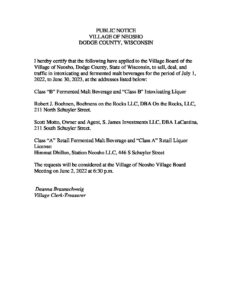 Notice for Liquor License 2022 – Village of Neosho